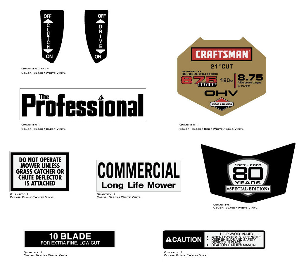 Sensation / Professional Lawn Mower Decals – Vintage Reproductions