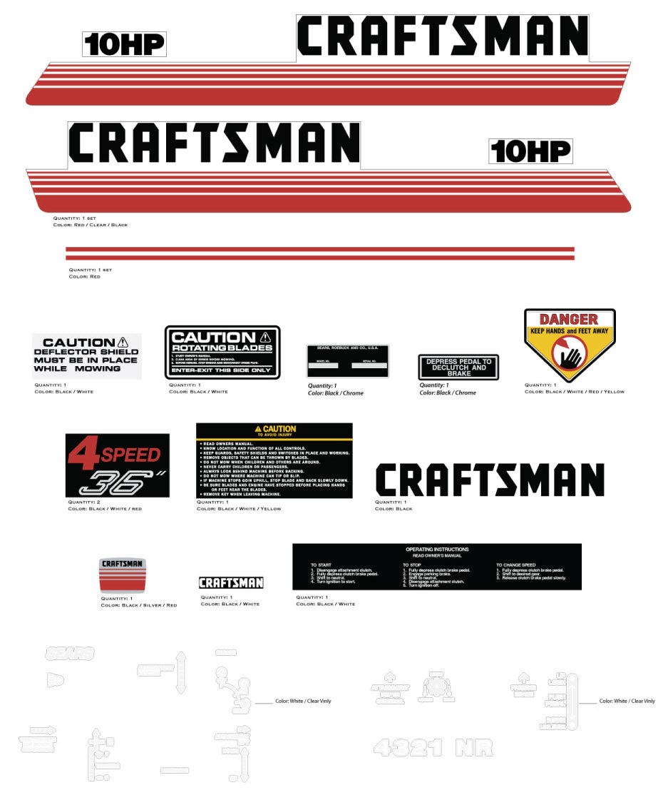 Craftsman 10HP 4 Speed 36" Decal Kit – Vintage Reproductions