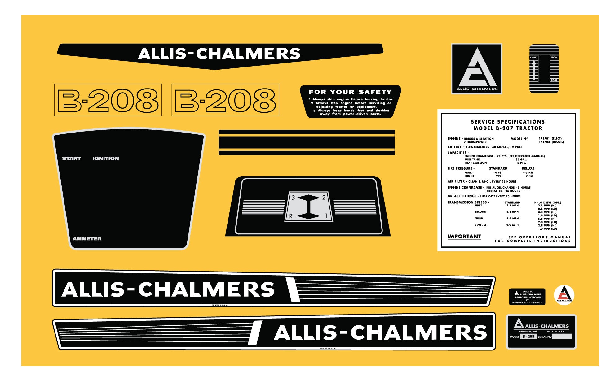 Allis Chalmers B-208 Decal Kit – Vintage Reproductions