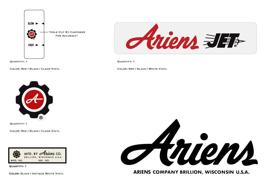 Ariens 1969 Tiller Decals – Vintage Reproductions