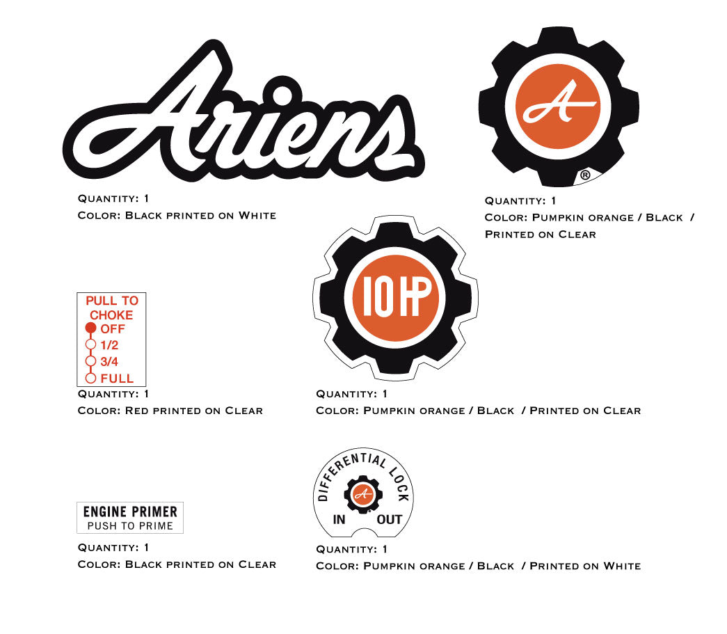 Ariens 10HP Snow Blower Assorted Decals – Vintage Reproductions