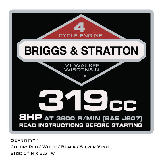 Briggs & Stratton 319cc Decal – Vintage Reproductions