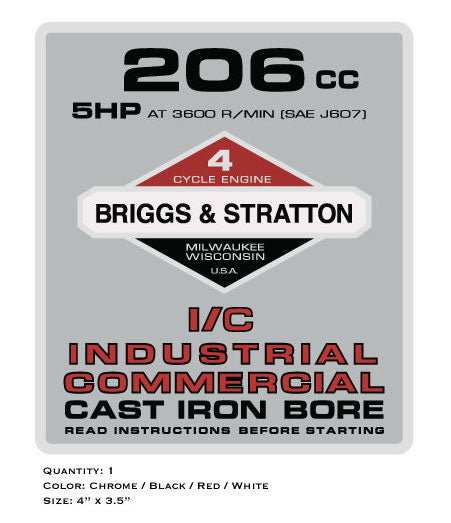 Briggs & Stratton 206 CC Engine Decal – Vintage Reproductions