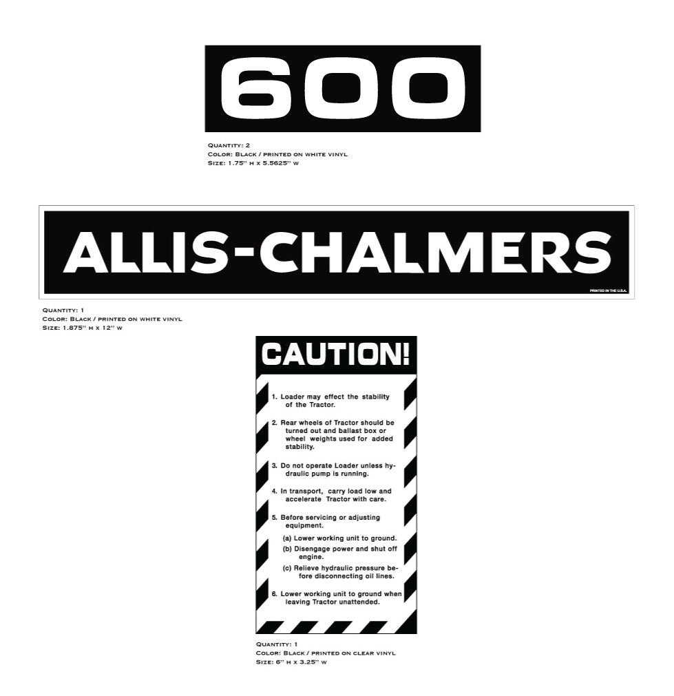 Allis Chalmers Ark 600 Loader Decals – Vintage Reproductions