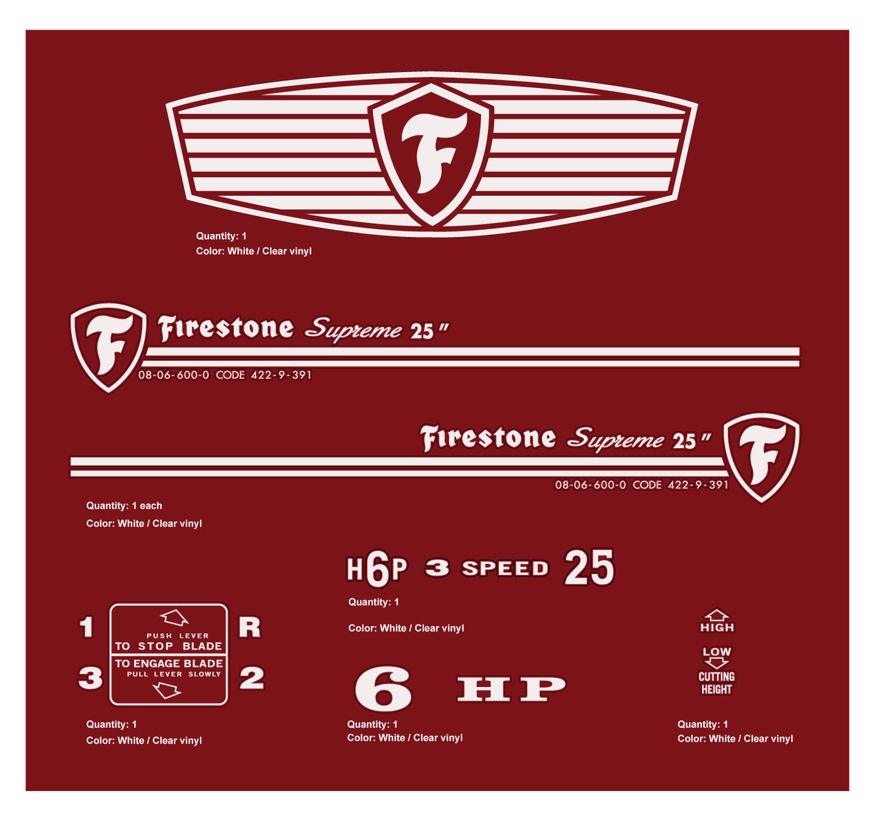 Firestone Supreme 25 Lawn Tractor Decal kit – Vintage Reproductions