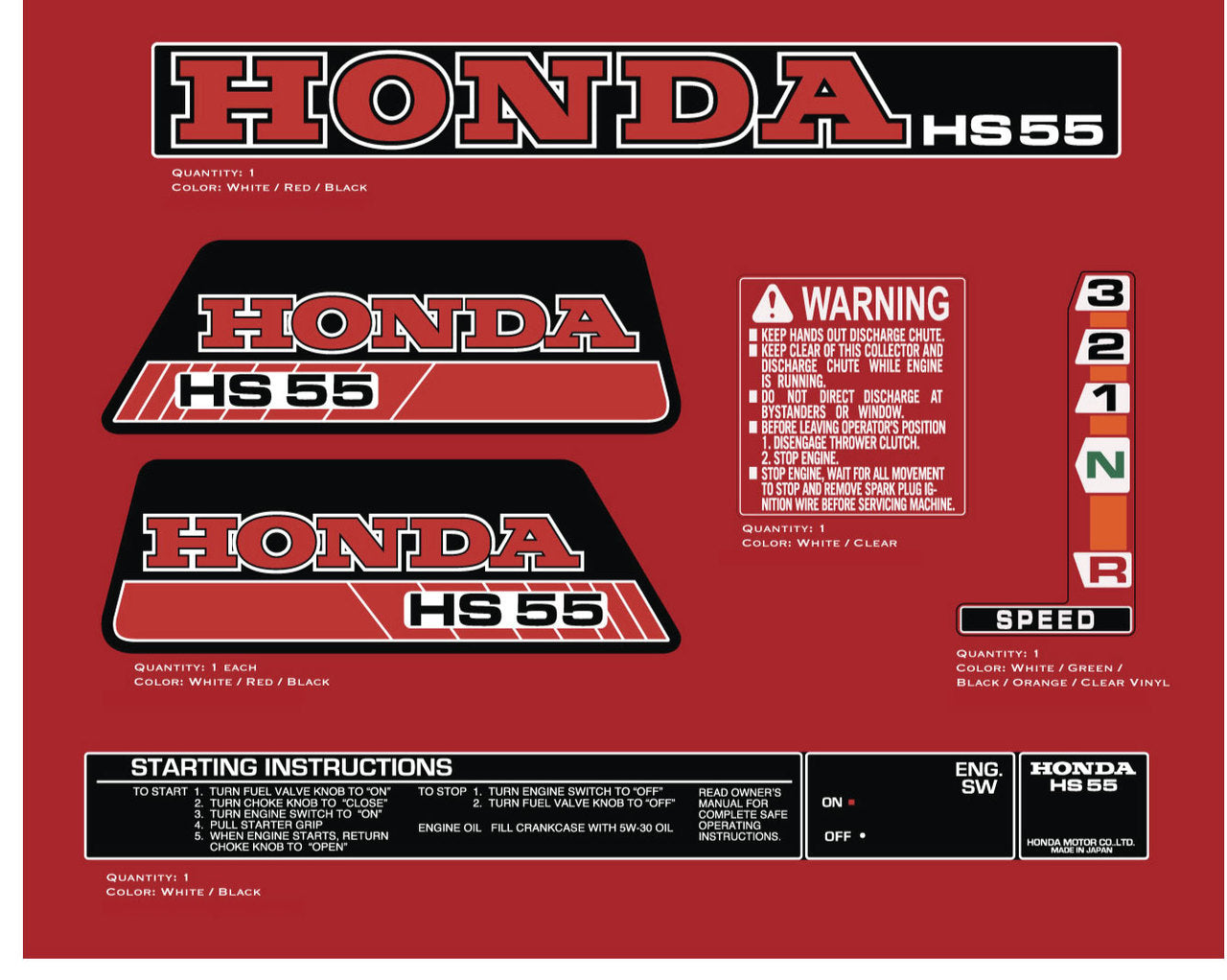 HONDA HS55 Snowblower Decal Kit – Vintage Reproductions