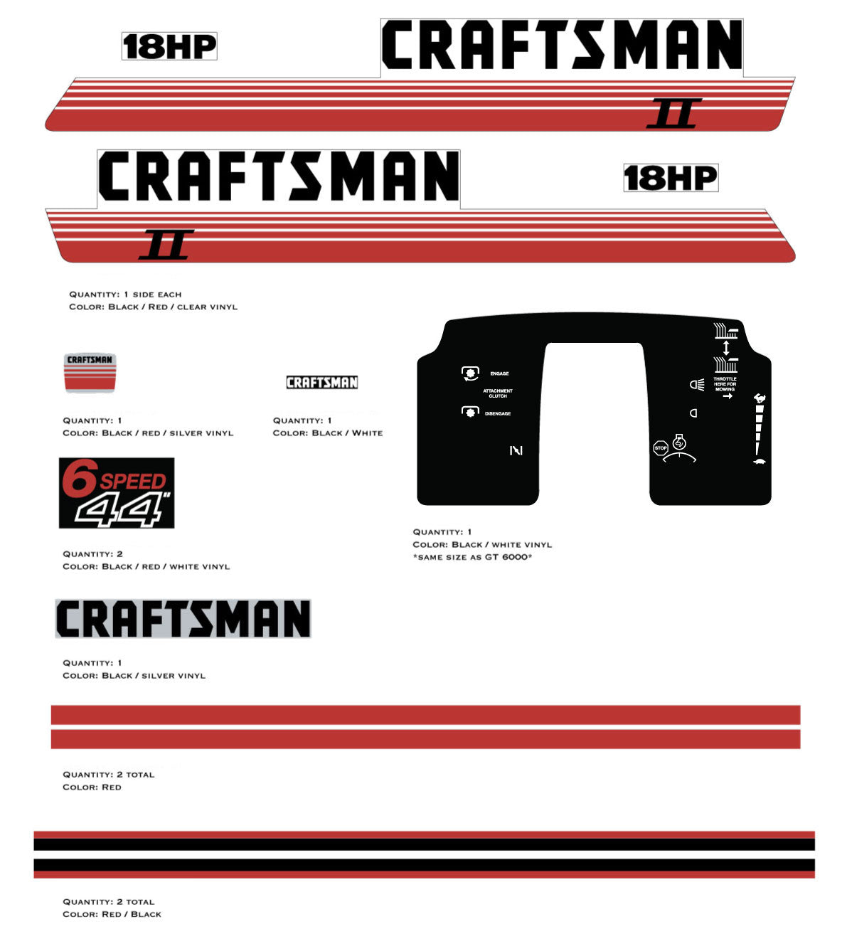 Craftsman II 18HP Lawn Tractor Decals with 6000 Dash – Vintage ...