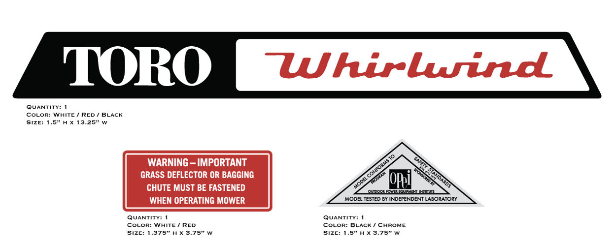 TORO 1972 Whirlwind Lawnmower Decals – Vintage Reproductions