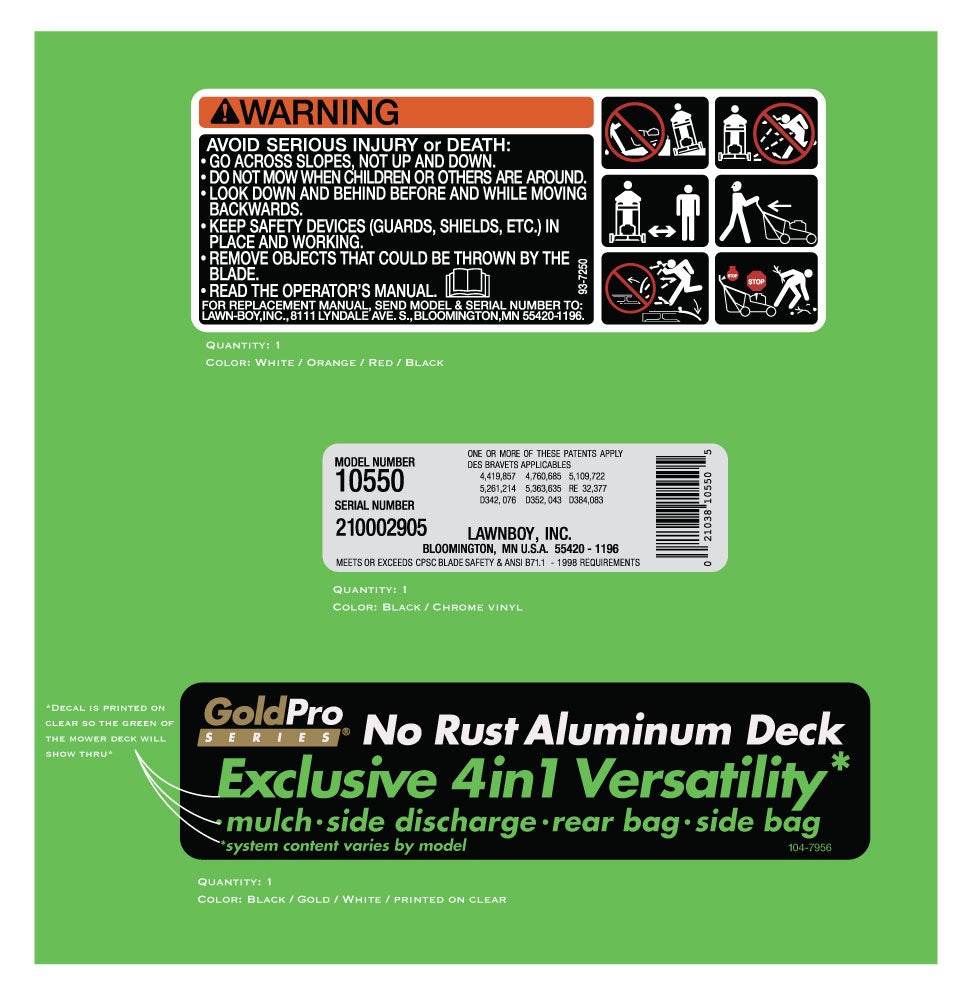 Lawn Boy / Toro 10550 Mower Deck Decals – Vintage Reproductions