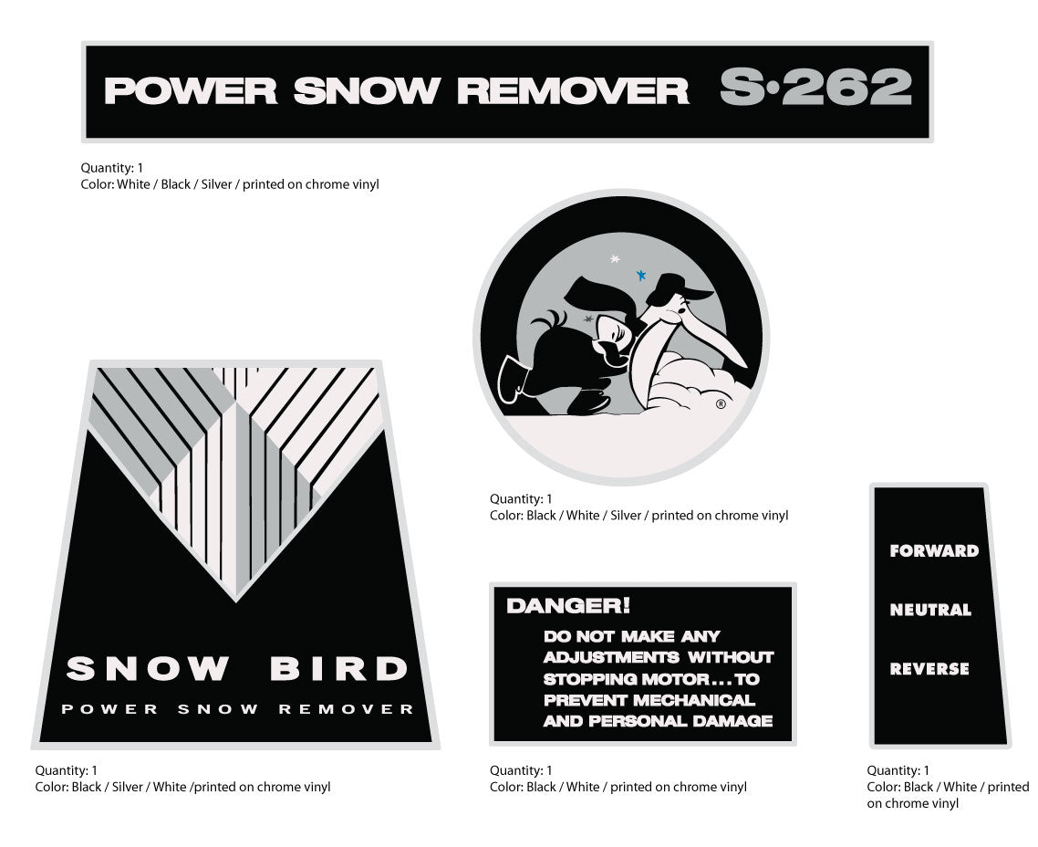 Snow-Bird S-262 Snowblower Decal Set – Vintage Reproductions