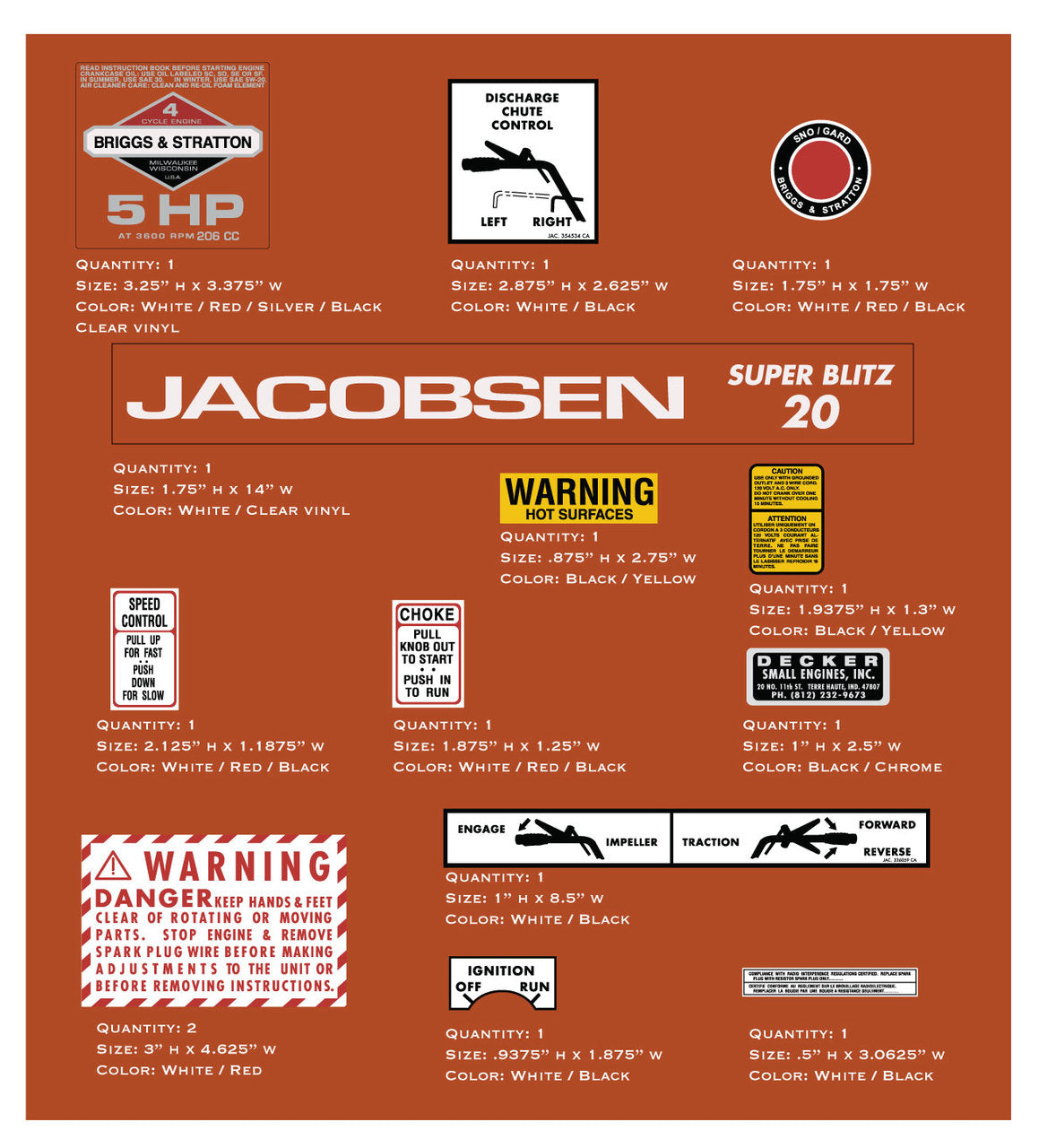 Jacobsen 1978 20" Super Blitz Snowblower Decal Kit – Vintage Reproductions