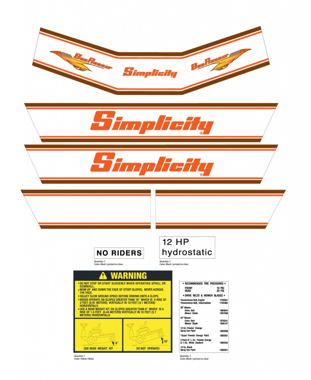 Simplicity 12HP Sun Runner Decal Set – Vintage Reproductions
