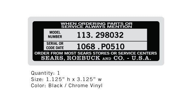 SEARS Model Number / Order Parts Decal – Vintage Reproductions