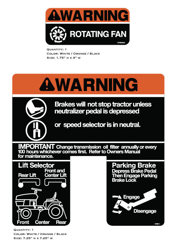 Ariens GT17-GT20 Warning Decals – Vintage Reproductions