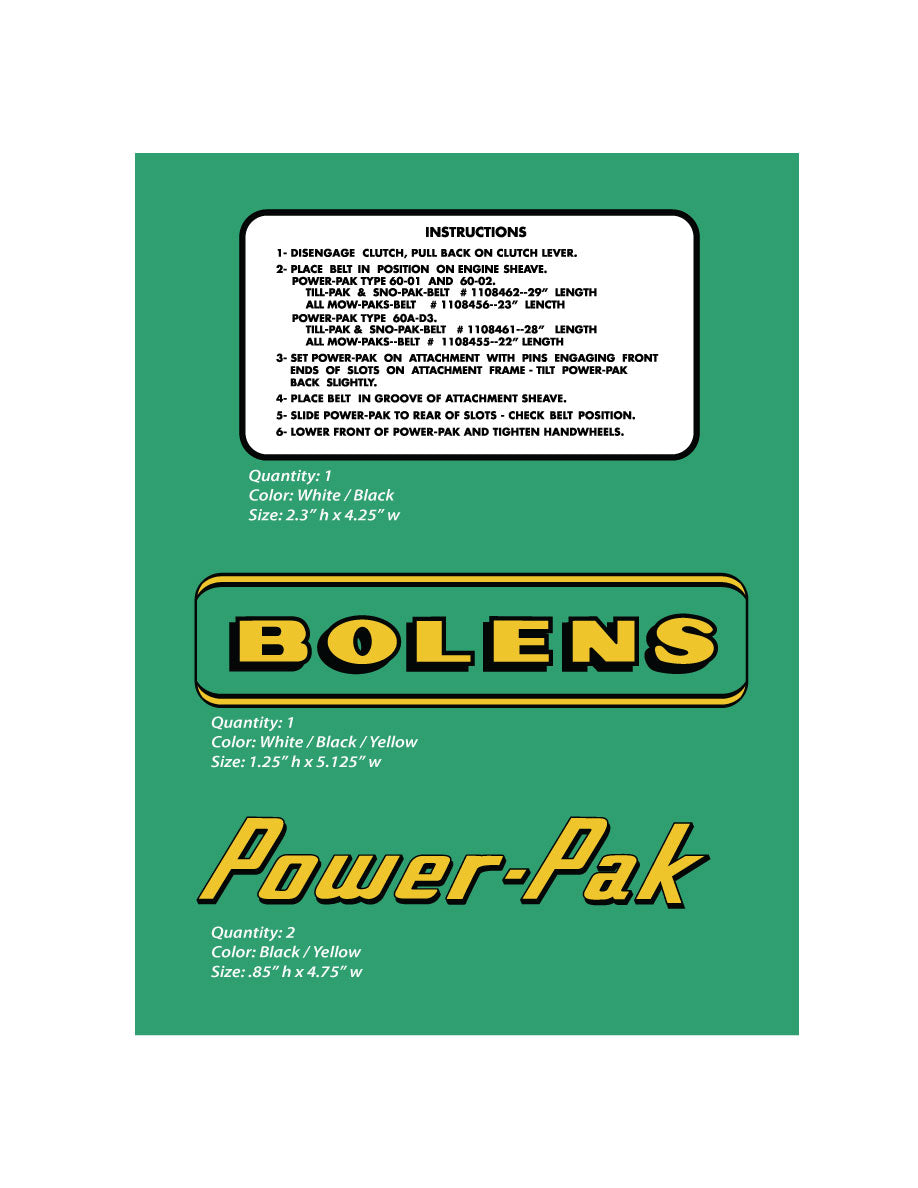 Bolens Power Pak decals – Vintage Reproductions
