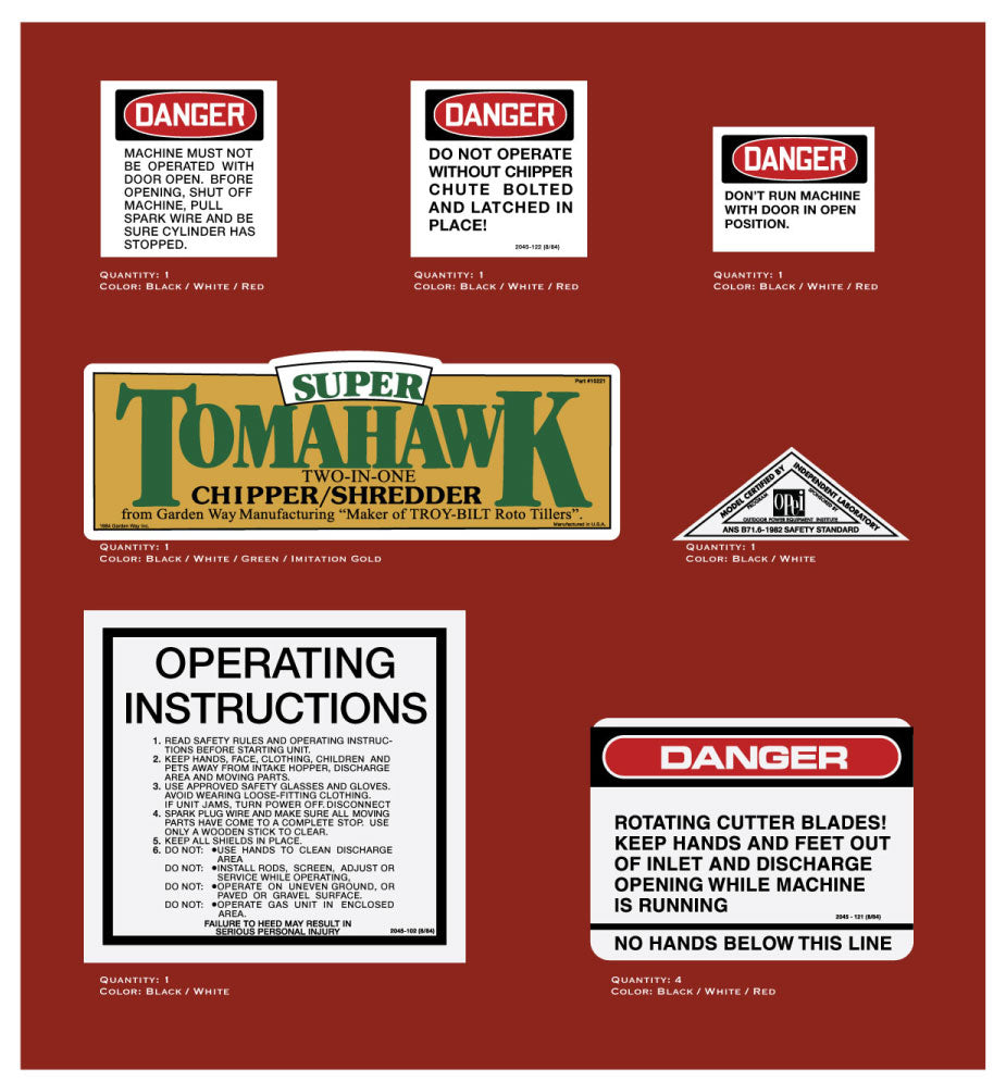 Tomahawk Chipper / Shredder Decals – Vintage Reproductions