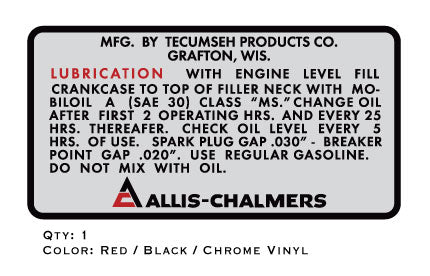 Allis Chalmers Tecumseh Engine Decal – Vintage Reproductions