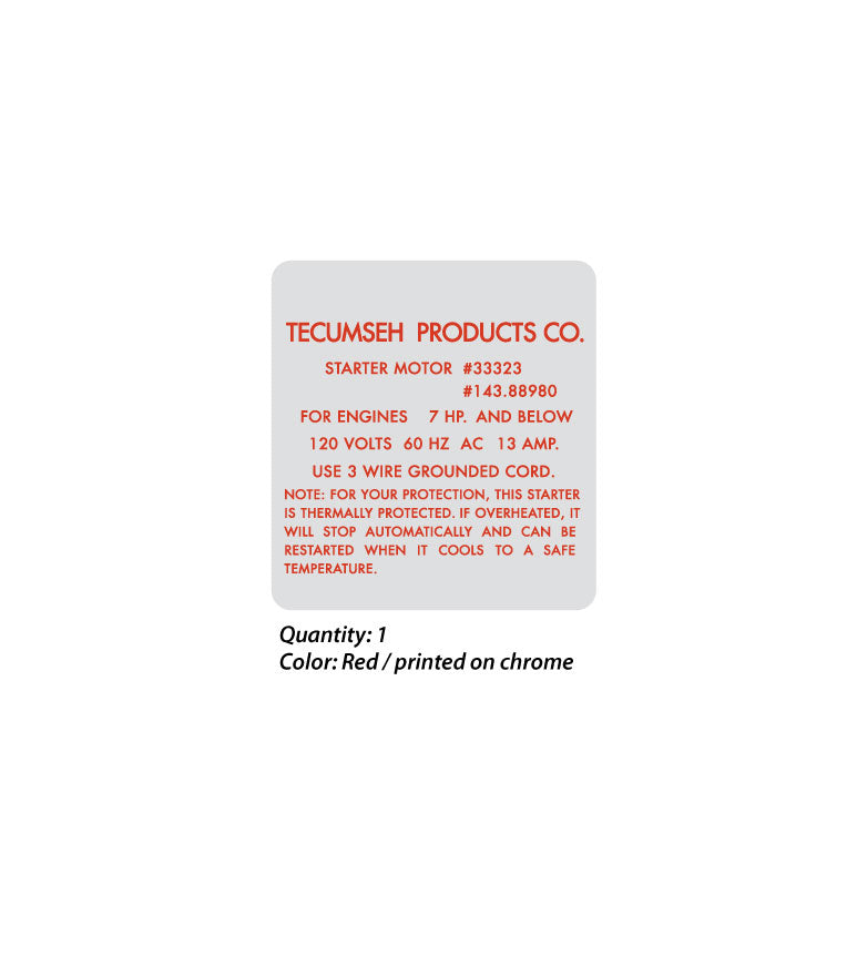 Ariens 1965-1974 10000 & 910000 Series Tecumseh Engine Decal – Vintage ...